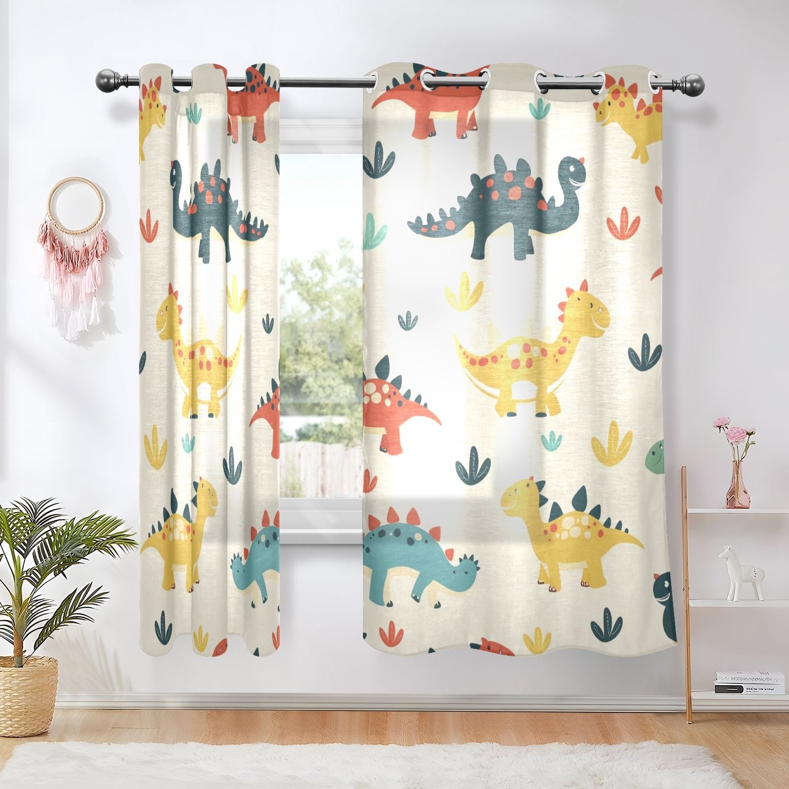 Dinosaur Animal Cartoon Blackout Curtains Thermal Insulation 63 inch ...