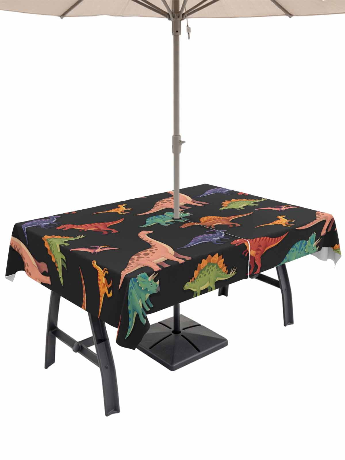 Dinosaur Animal Rectangle Outdoor Tablecloth with Umbrella Hole Red ...