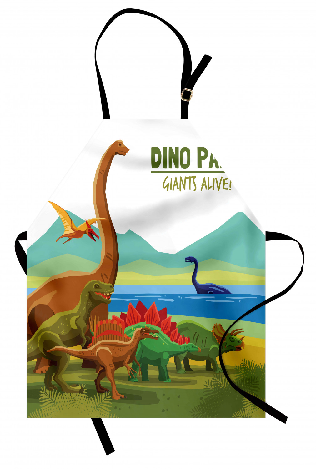 Dinosaur Apron Flying Swimming and Land Dinosaurs with Lake and ...