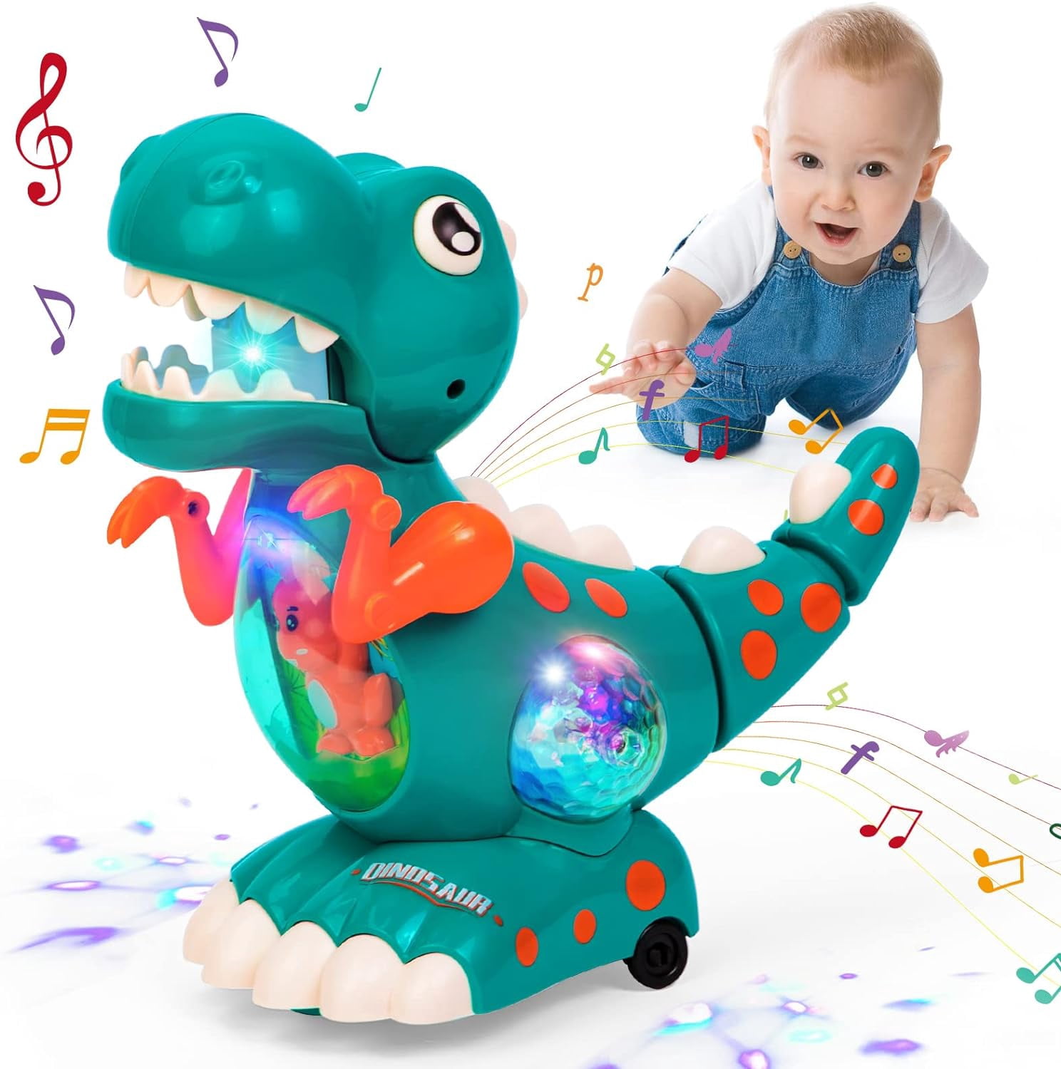 Dinosaur Baby Crawling Toy,Light Up Musical Crawling Walking Dinosaur ...