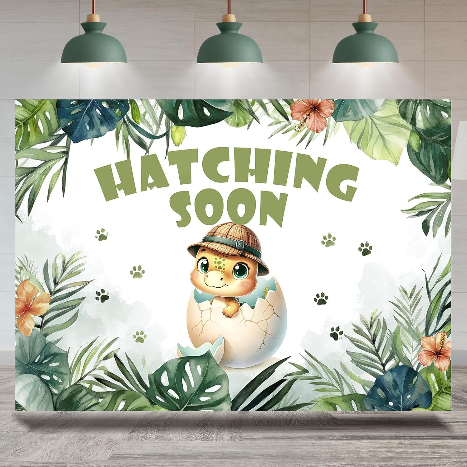 Dinosaur Baby Shower Backdrop Hatching Soon Sweet Baby Boy Jungle ...