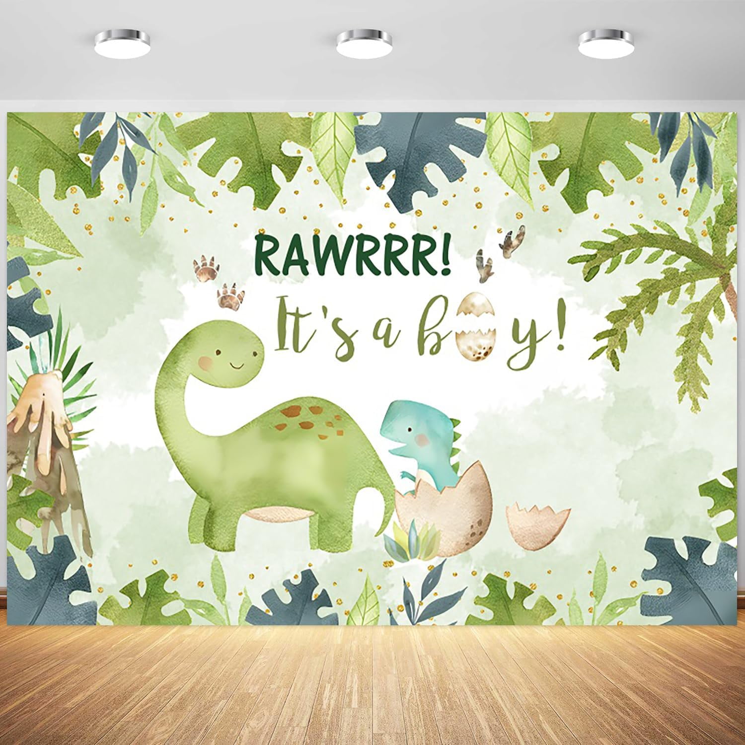 Dinosaur Baby Shower Backdrop It’s a Boy Tropical Jungle Theme ...