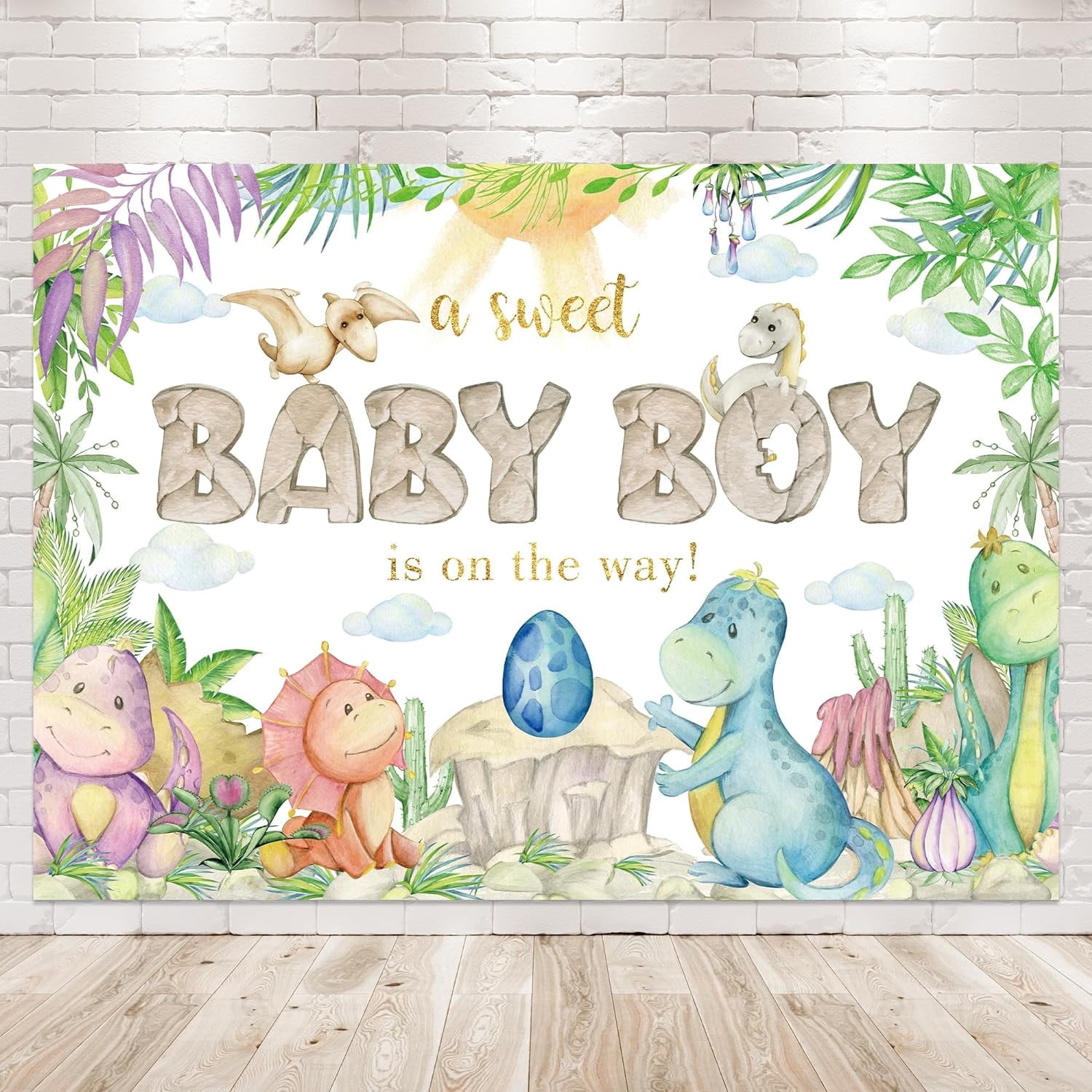Dinosaur Baby Shower Backdrop Photography Kids Jungle Boys Cartoon Dino ...