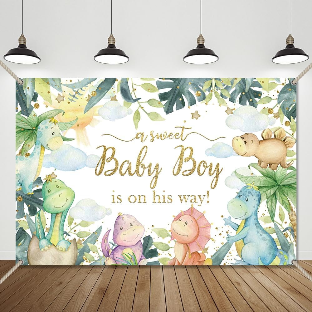 Dinosaur Baby Shower Backdrop A Sweet Baby Boy Party Background Safari ...