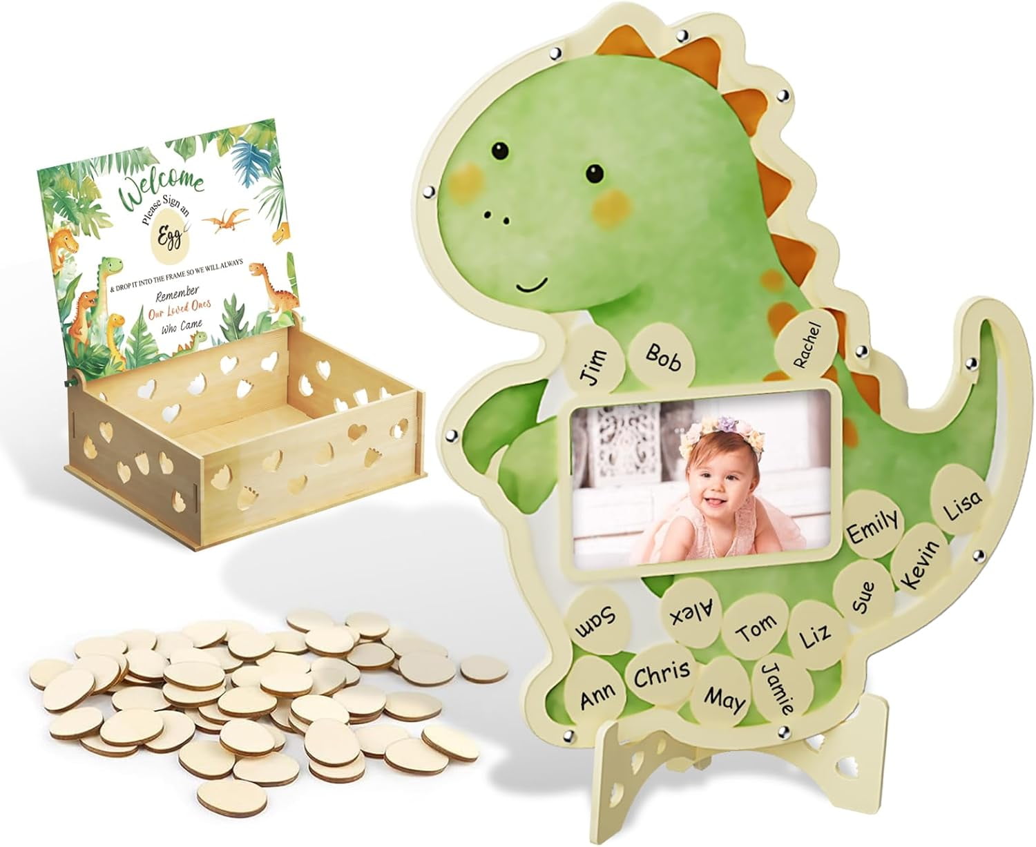 Dinosaur Baby Shower Decorations - 104Pcs Wooden Baby Shower Guest Book ...