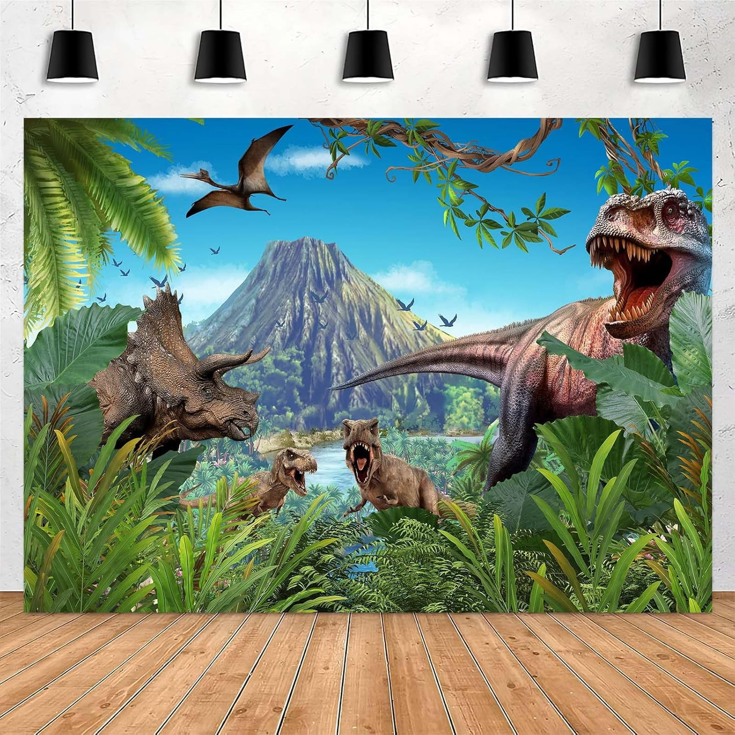 Dinosaur Backdrop 7x5ft Dinosaur Party Decoration Tropical Jungle ...