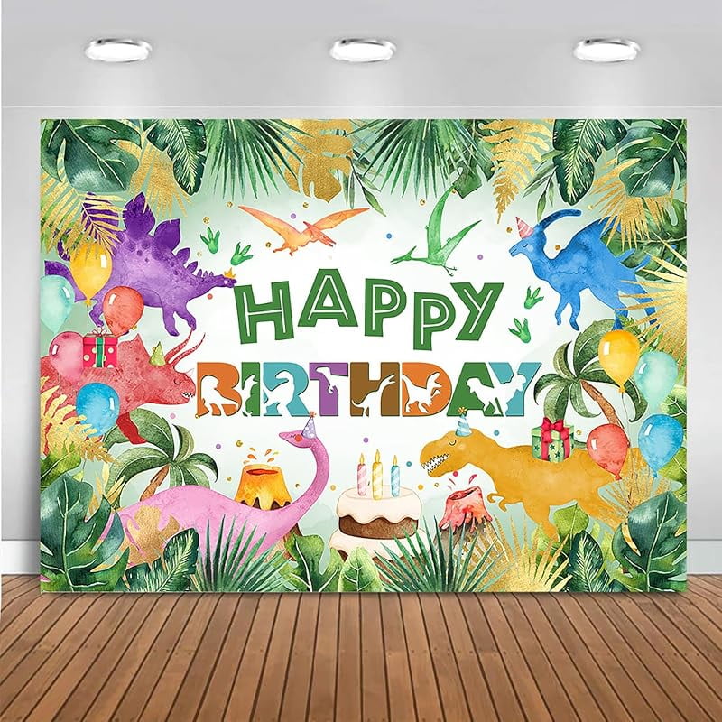 Dinosaur Backdrop for Boys Jungle Watercolor Dinosaur Birthday Party ...