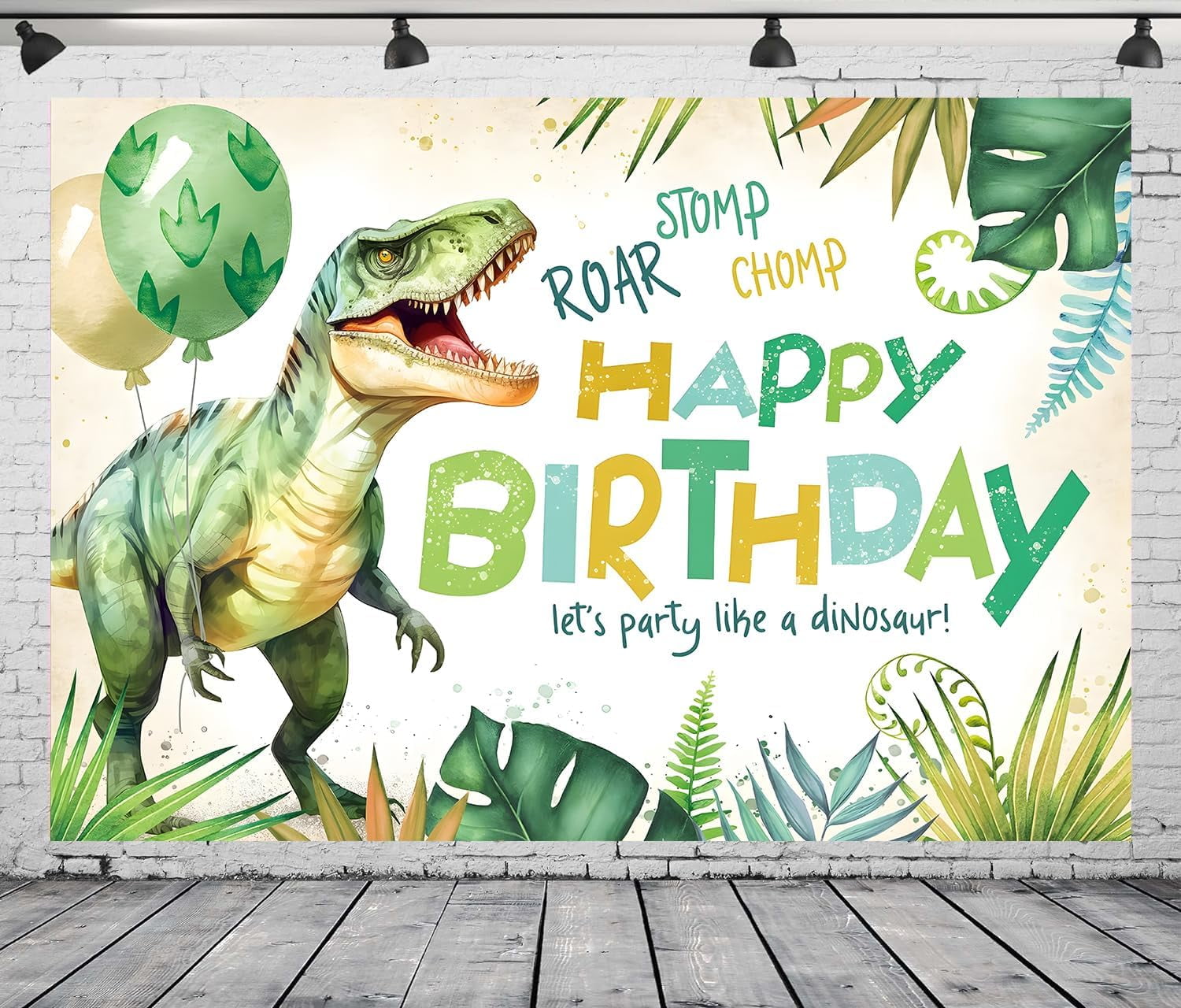 Dinosaur Backdrop Cartoon Cute Dinosaur Tropical Jungle Palm Tree ...