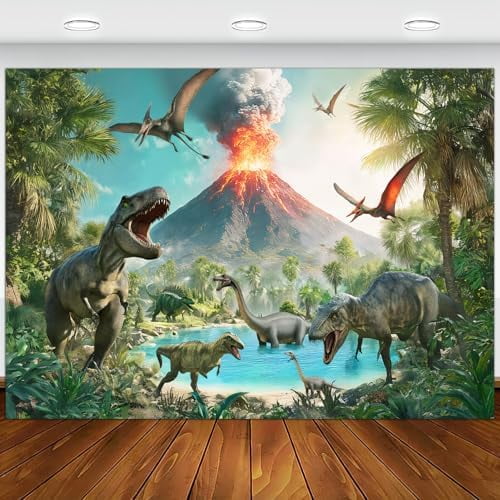 Dinosaur Backdrop, Dinosaur Theme Tropical Jungle Party Decorations ...