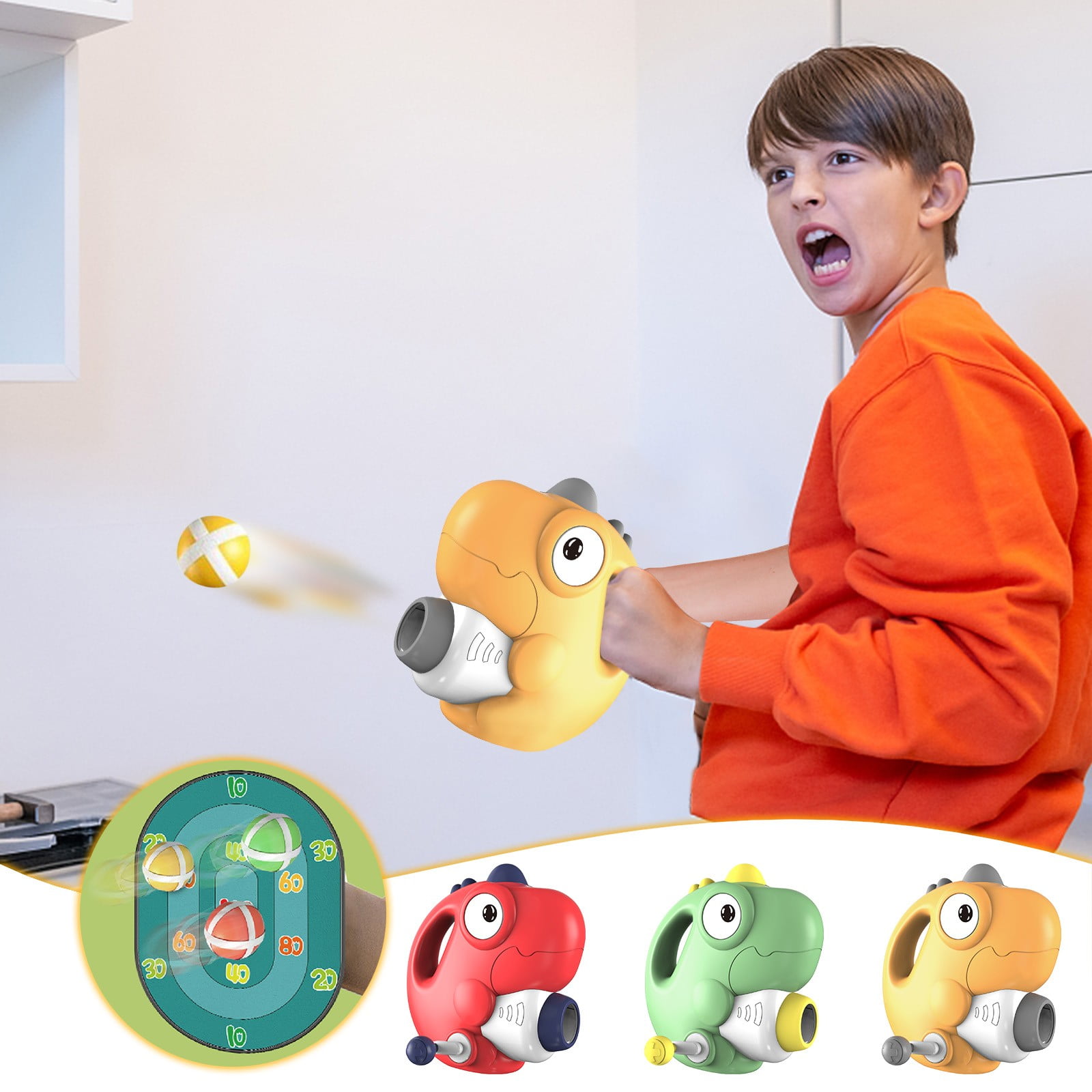 Dinosaur Ball Gun Toy with Hand Rotation & Continuous Shooting, Soft ...