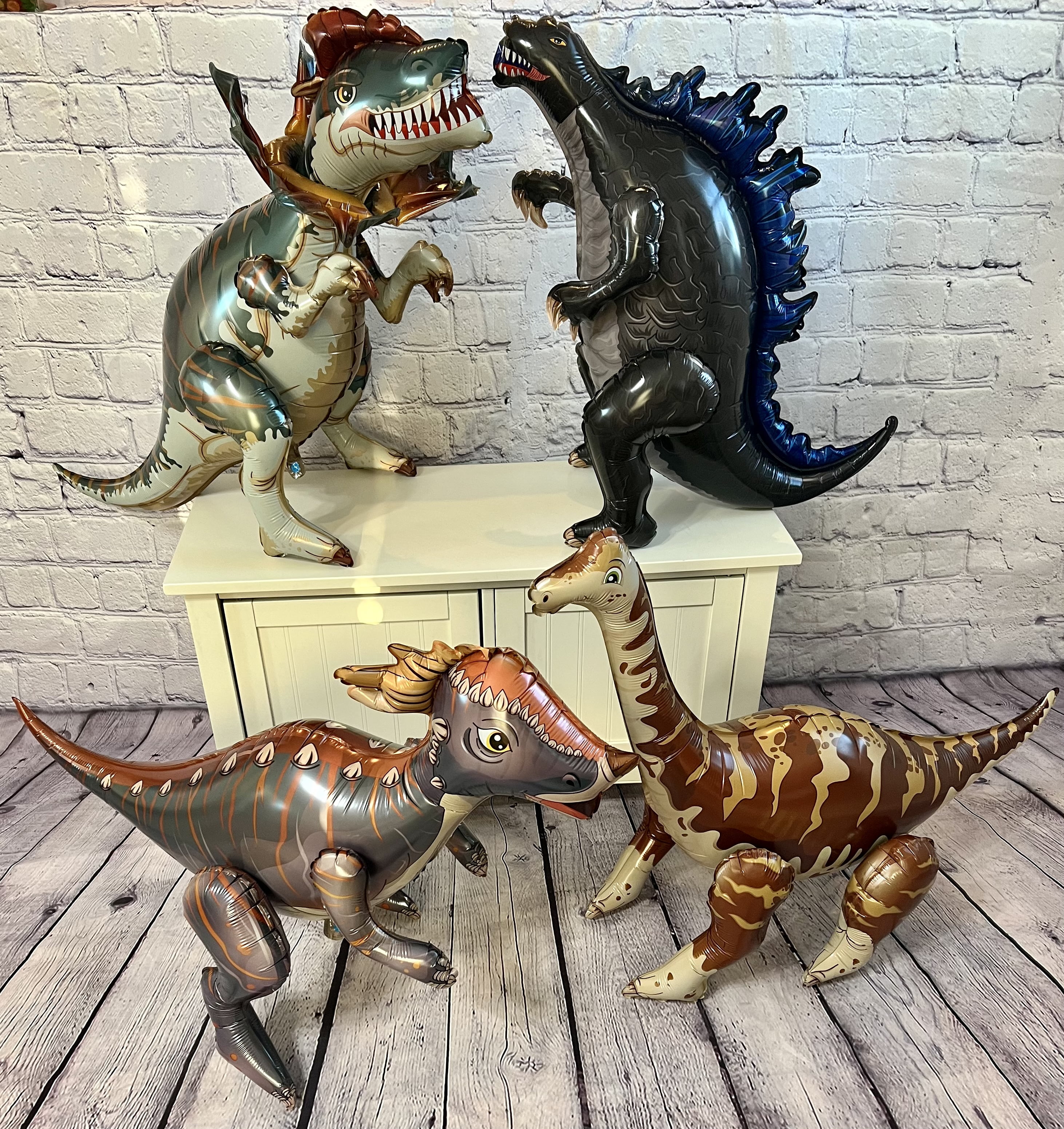 JUMBO Dinosaur Balloon Set for Birthday Party, 4 Pc Mylar Walking Foil ...