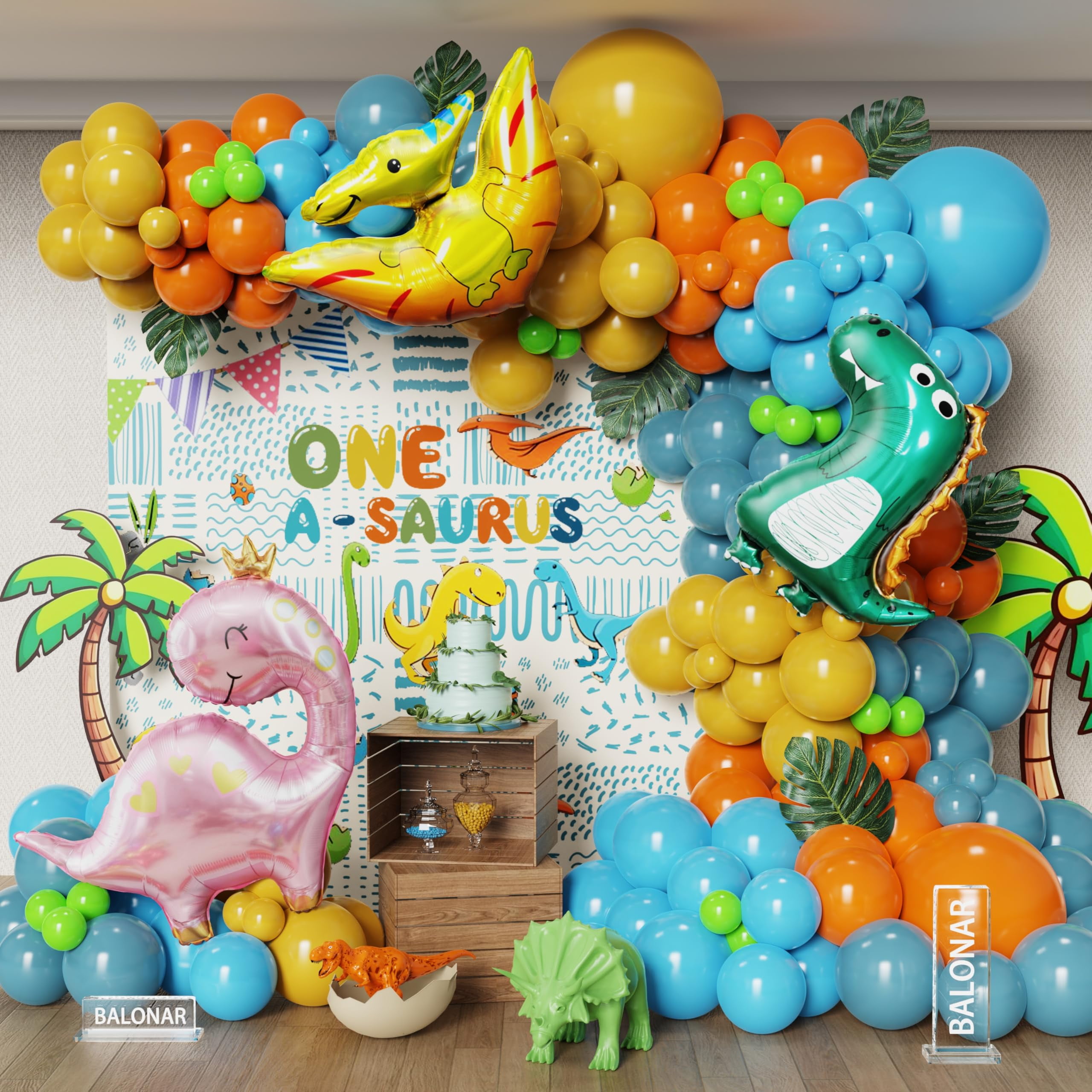Dinosaur Balloons ArchTRDN Garland Kit Dusty Blue Brown Orange Foil ...