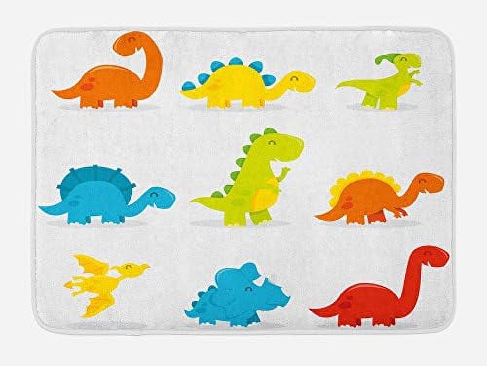 Dinosaur Bath Mat, Arrangement And Funny Dinosaurs Set Cartoon Style ...