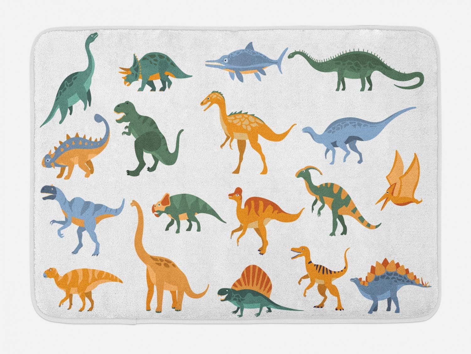 Dinosaur Bath Mat, Cartoonish Design Prehistoric Giant Creatures ...