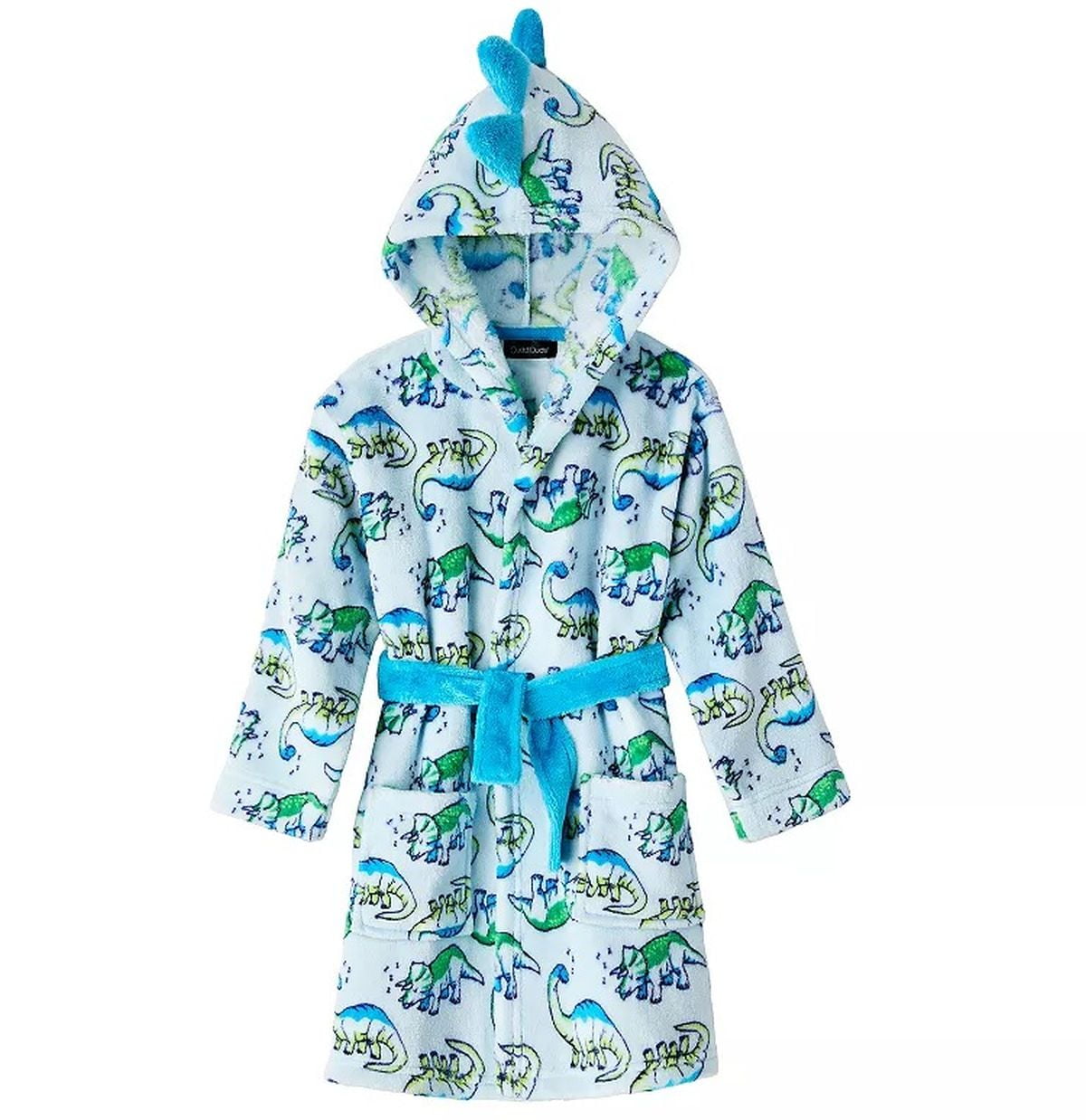 Dinosaur Bathrobe for Toddler Boys, Soft Plush Blue Hooded Dino Robe ...