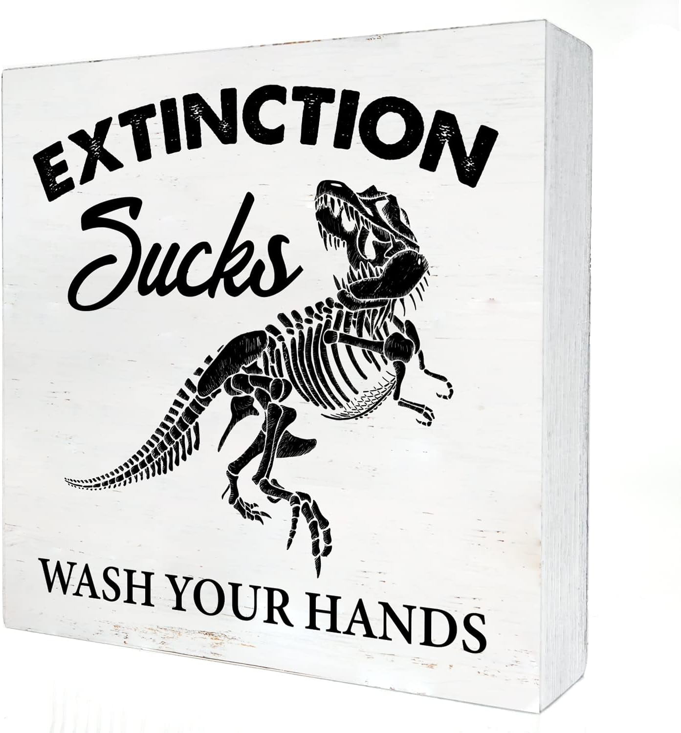 Dinosaur Bathroom Wooden Box Sign with Saying Desk Decor 5x5 Inch ...