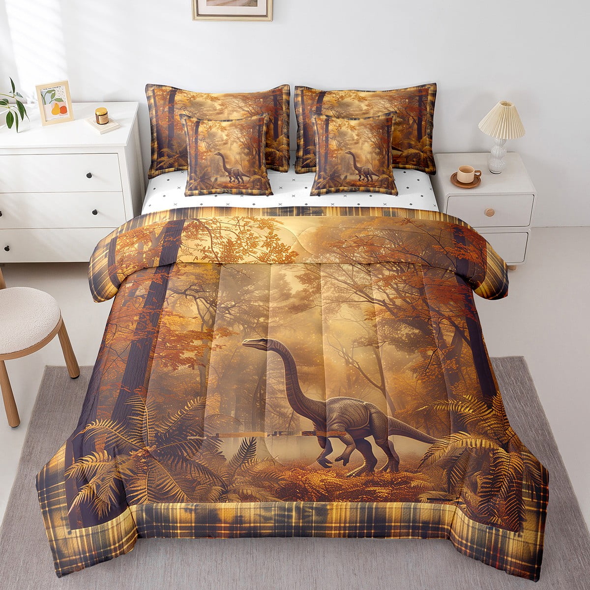 Dinosaur Bed in a Bag Queen Comforter Set 7 Piece,Gothic Dino Bedding ...