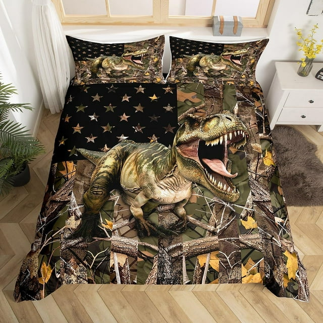Dinosaur Bedding Sets Retro Jungle American Flag Comforter Cover 3D ...