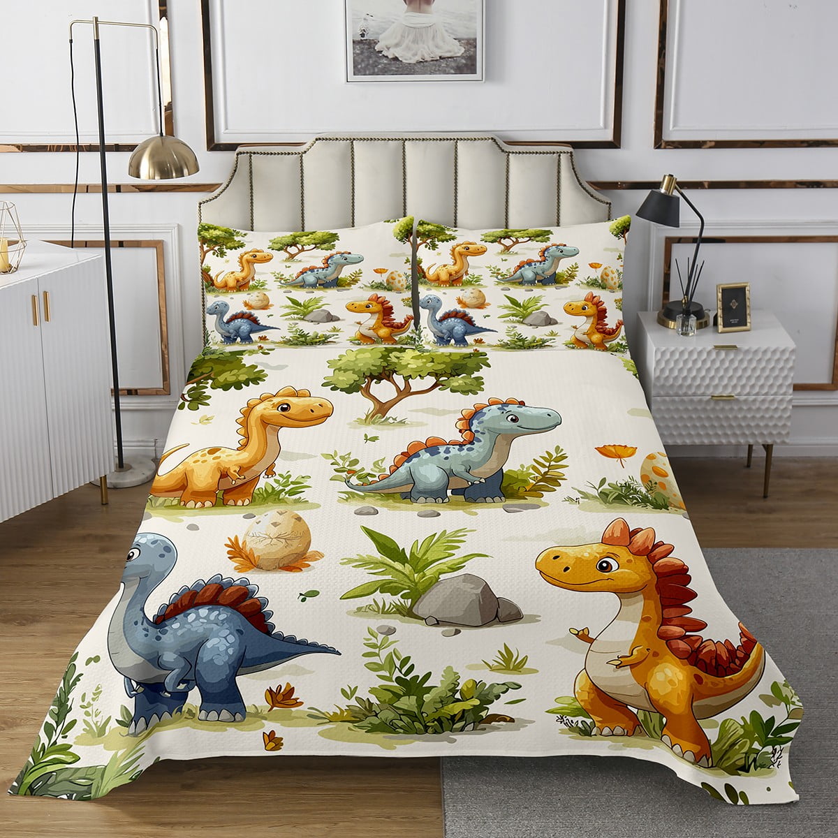 Dinosaur Bedspread Set King Size,Cartoon Dino Ancient Animals Coverlet ...