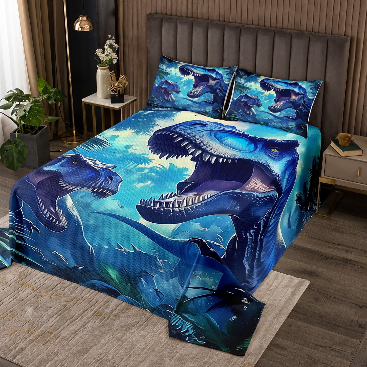 Dinosaur Bedspread Set Queen Size,3D Realistic Dino Quilt Set ...