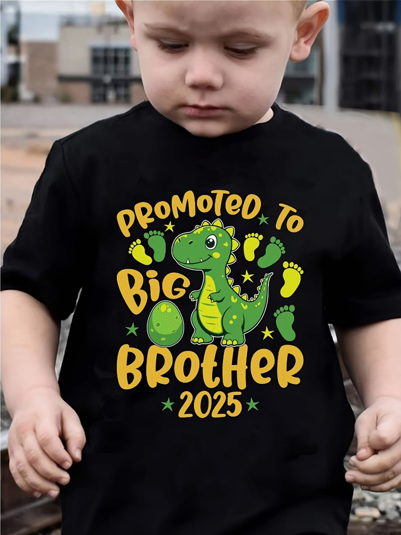 Dinosaur & Big Brother Graphic T-Shirt - Black Casual Round Neck Short ...