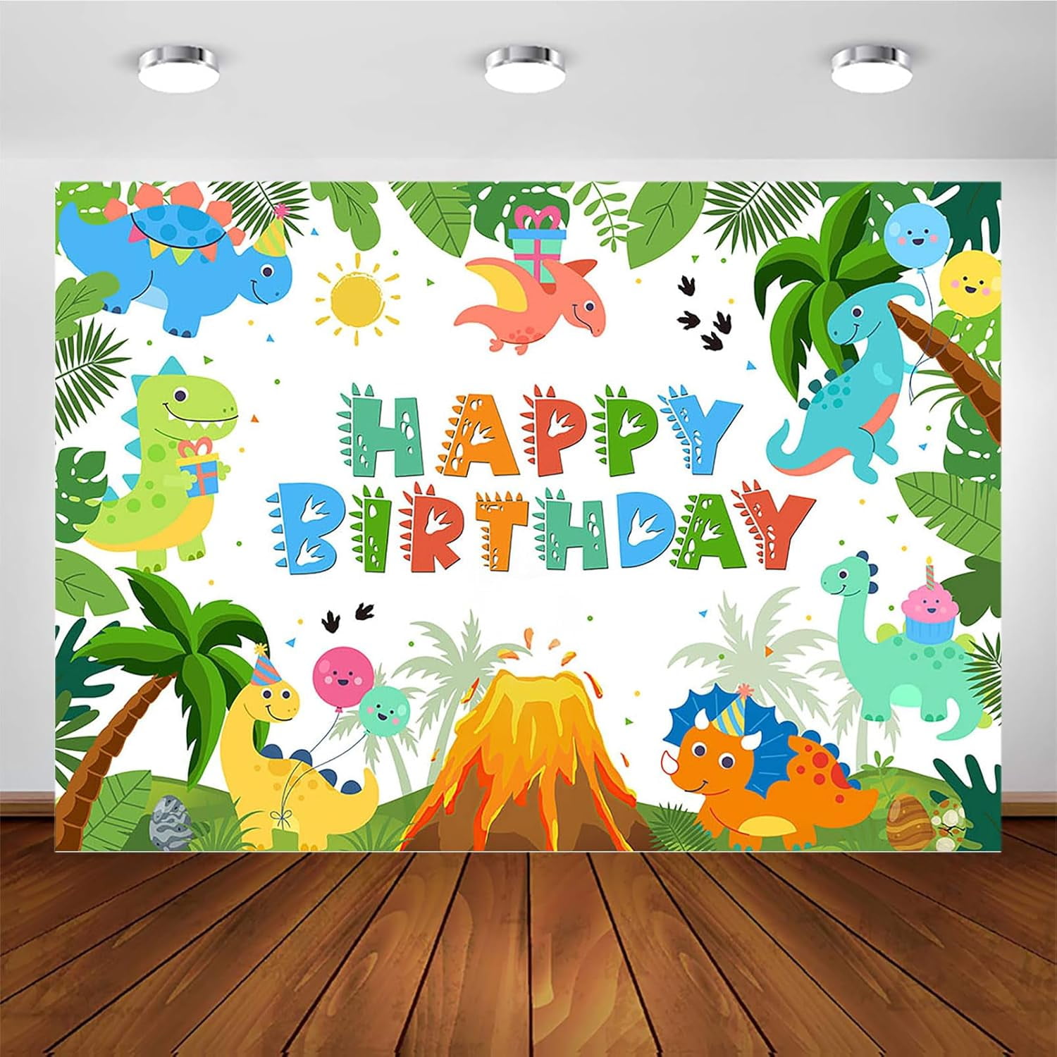 Dinosaur Birthday Backdrop Cartoon Dinosaur Birthday Banner for Kids ...