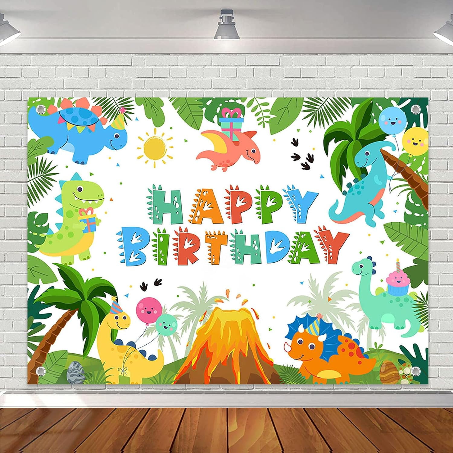 Dinosaur Birthday Backdrop Cartoon Dinosaur Birthday Banner for Kids ...