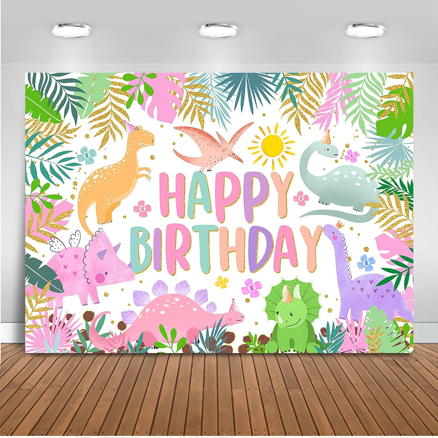 Dinosaur Birthday Backdrop Dinosaur Three Rex Girl Birthday Background ...