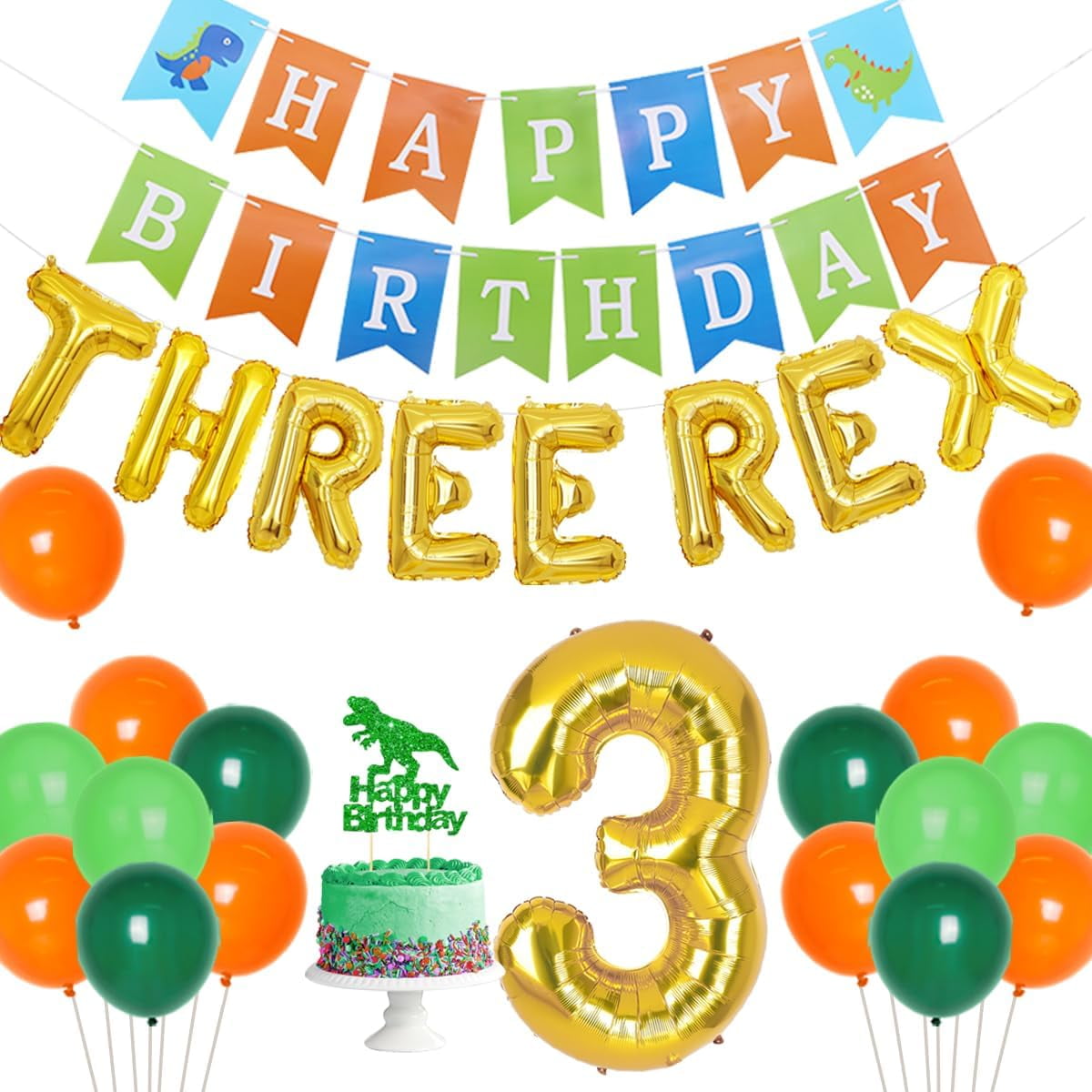 Dinosaur Birthday Decorations for Boy Three Rex Birthday Decorations ...