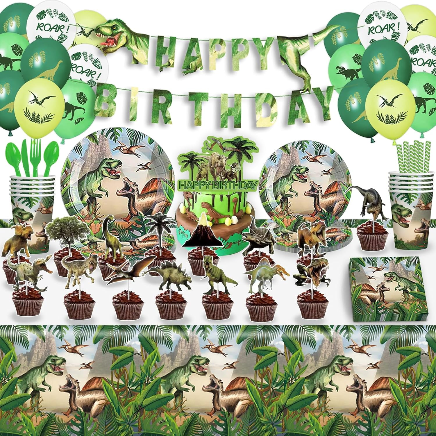 Dinosaur Birthday Party Supplies Dino Party Decorations Set Include T ...