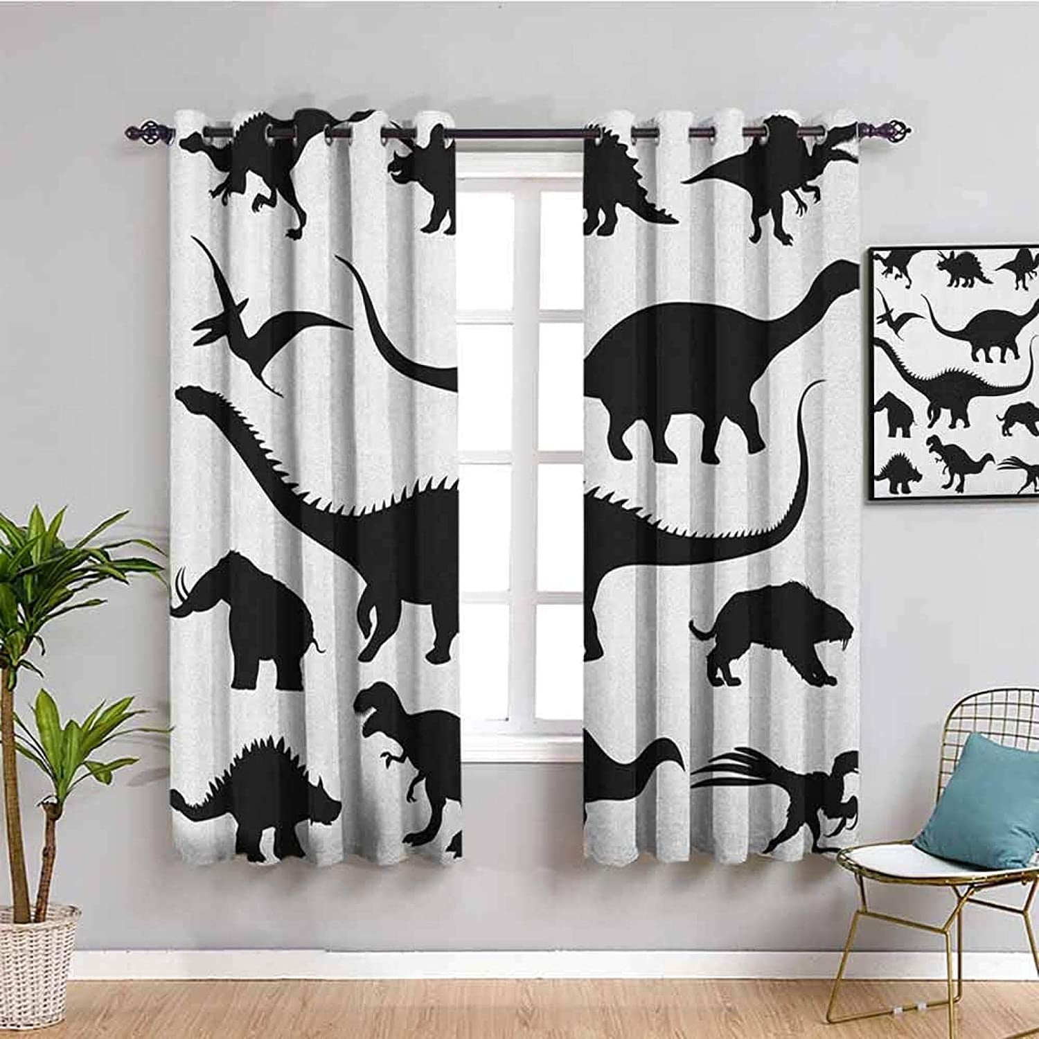 Dinosaur Blackout Window Curtain,Jurassic Evolution Extinction Animals ...