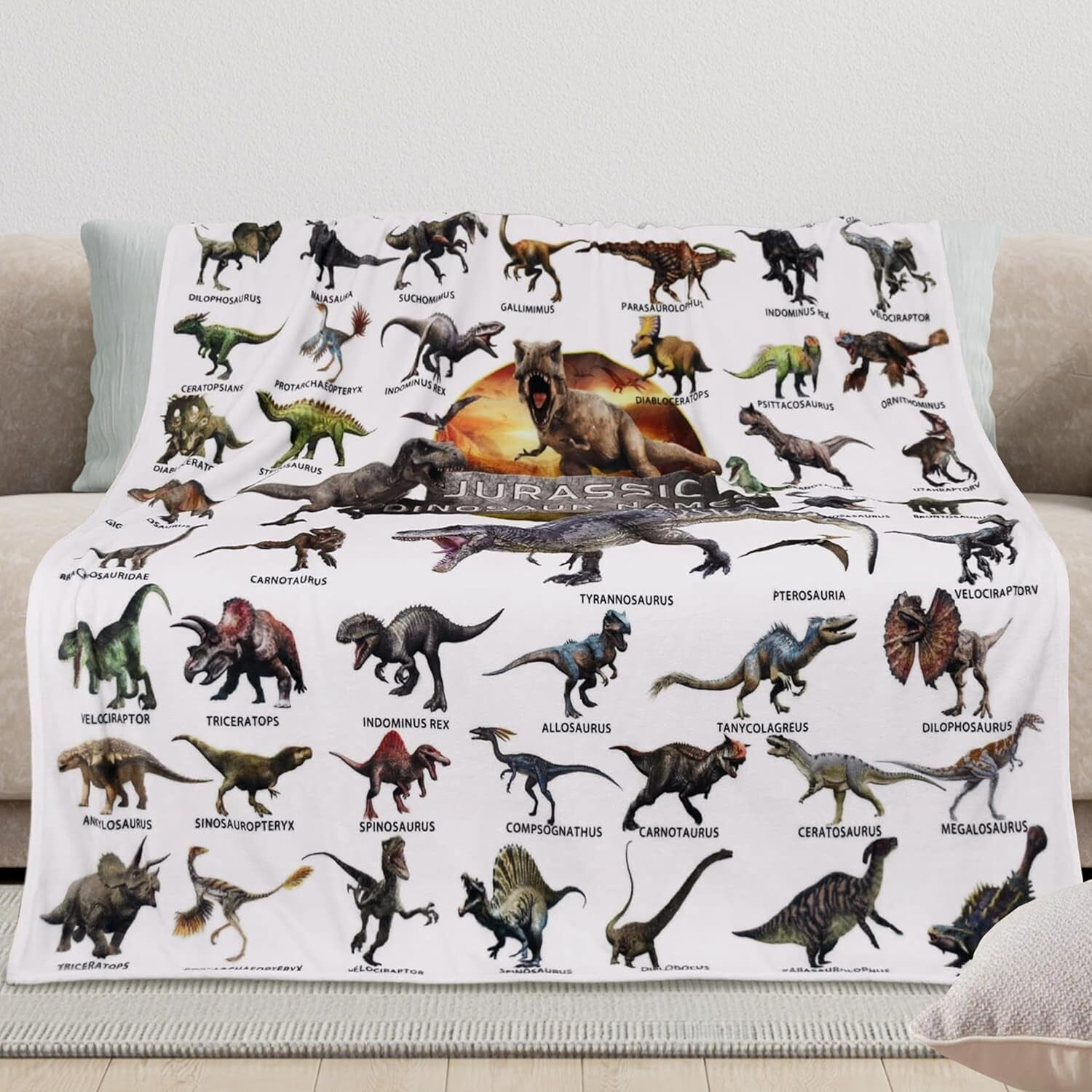 Dinosaur Blanket for Boys Kids Teens Adult Jurassic Dino Sofa Bed Plush ...