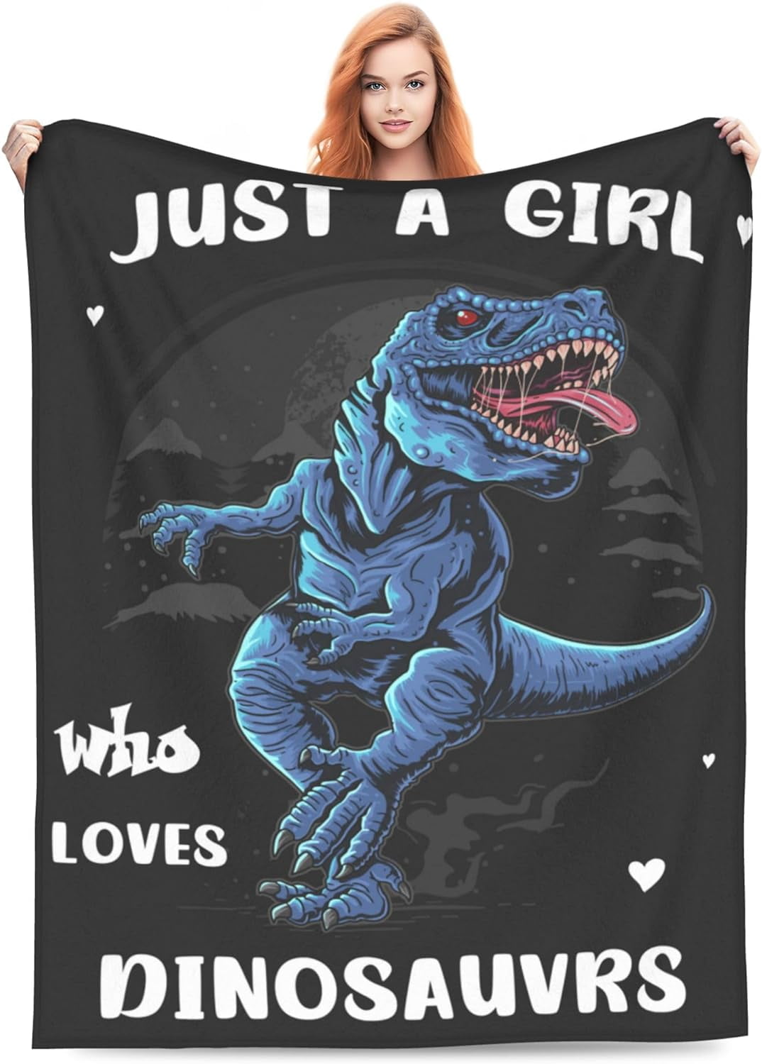 Dinosaur Blanket Gifts for Kids Just a Girl Who Loves Dinosaurs Soft ...