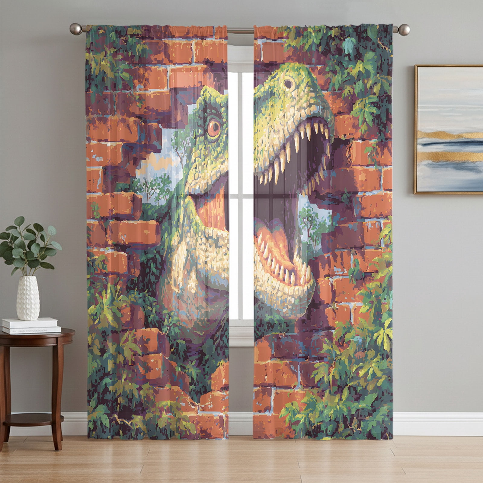 Dinosaur Brick Wall Sheer Curtains for Living Room Bedroom Urban Street ...