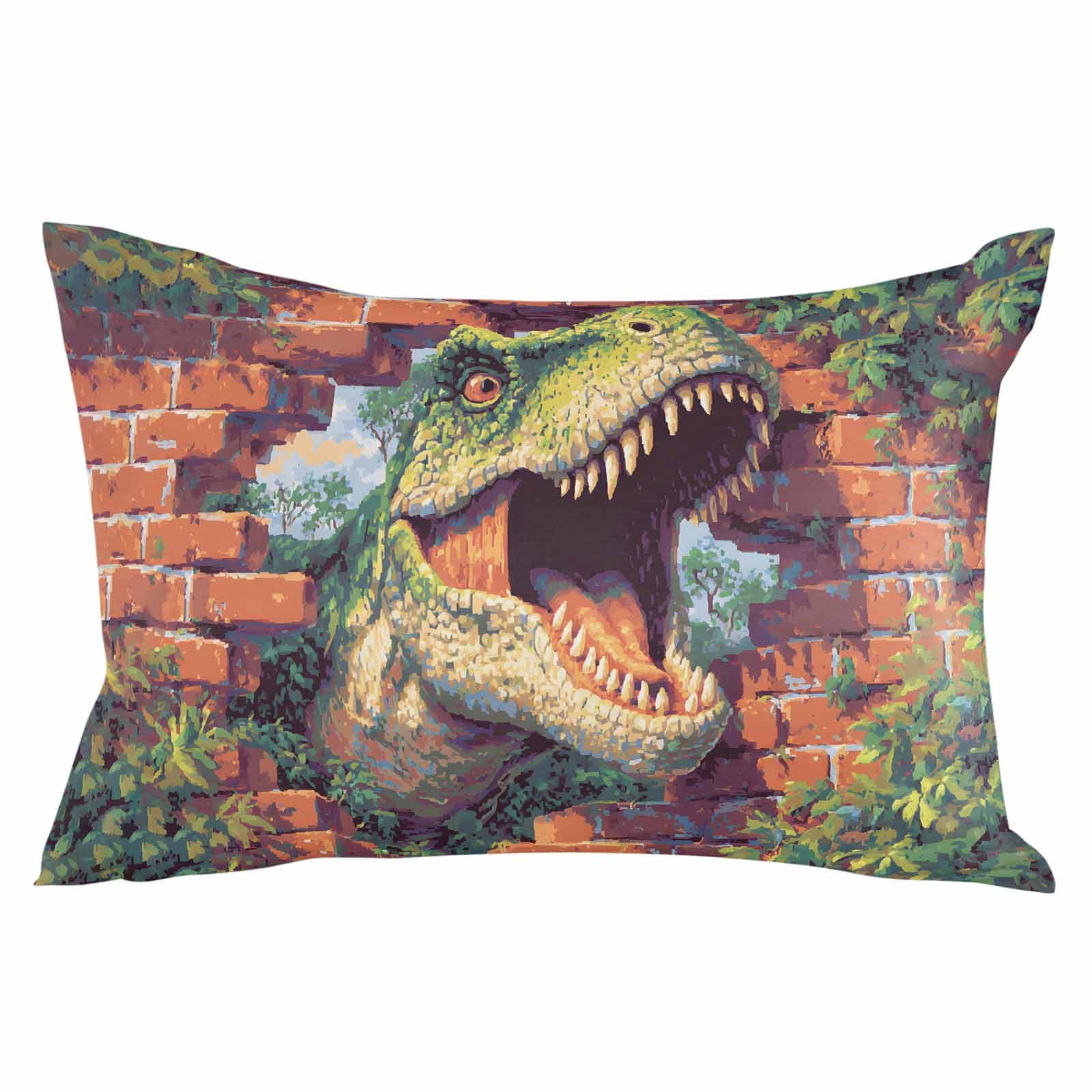 Dinosaur Brick Wall Throw Pillow Cover 20 x 36 Inch Decorative Pillow ...