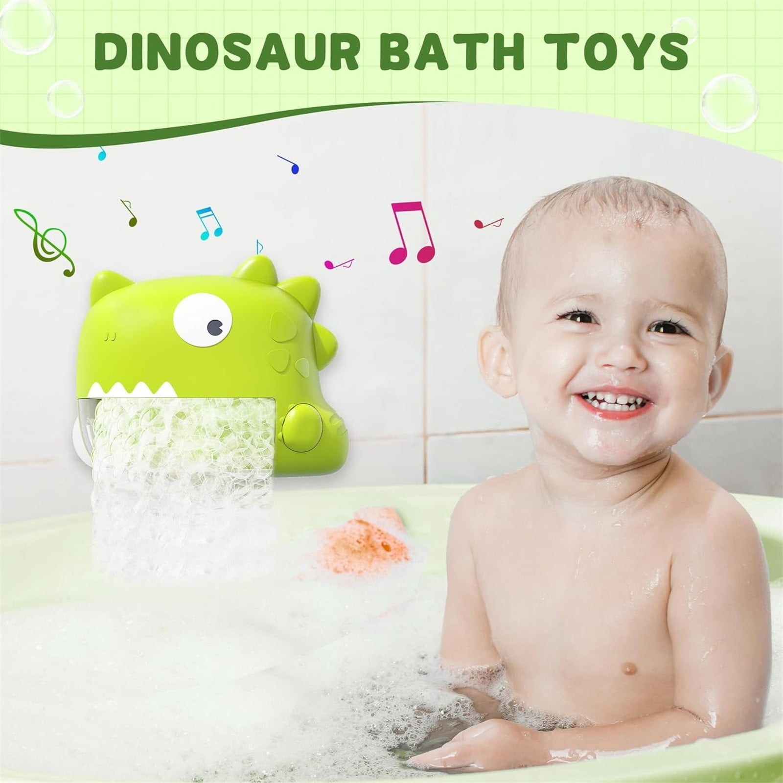 Dinosaur Bubble Machine Bath Toy with Music, BPA-Free Baby Bath Time ...