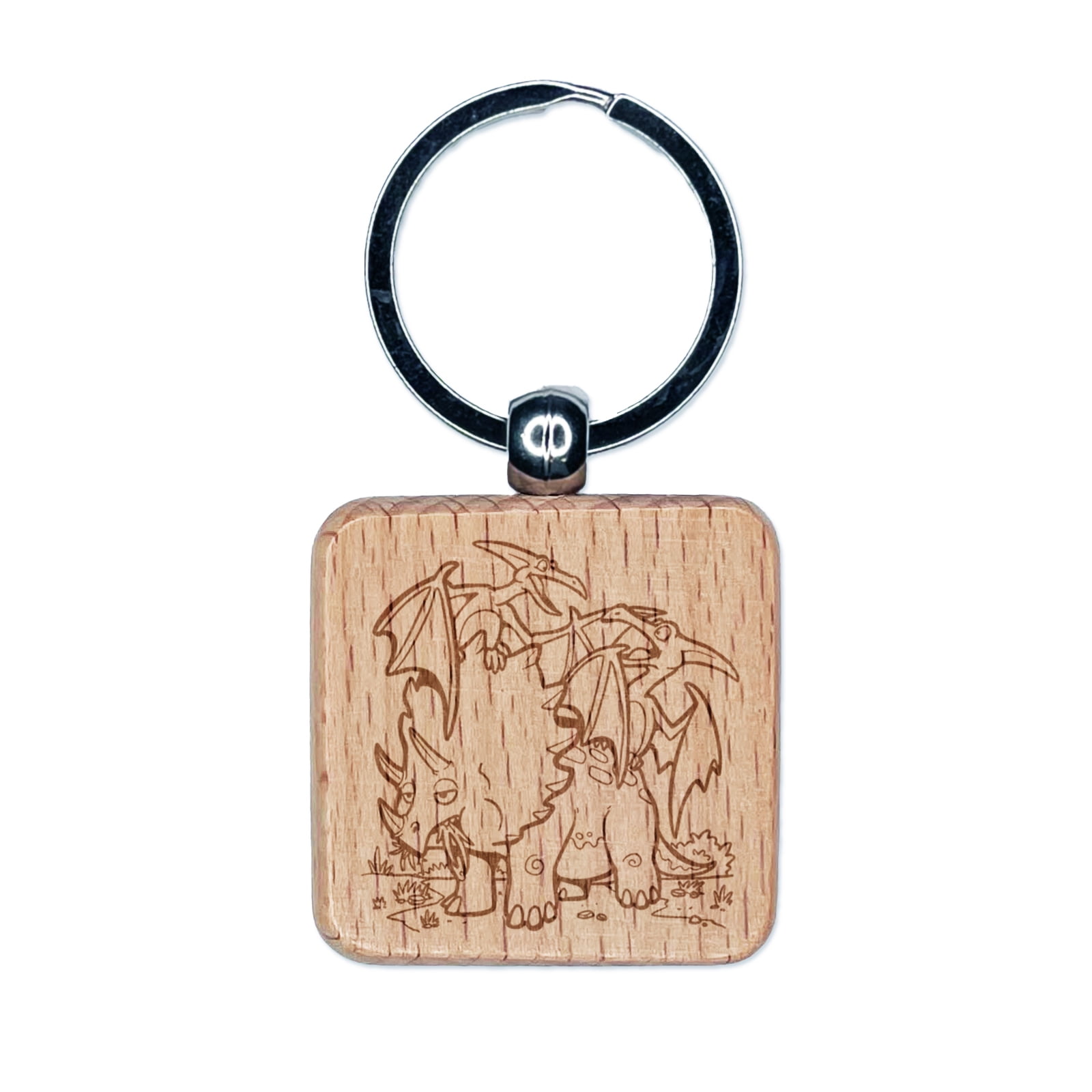 Dinosaur Buddies Triceratops and Pteranodons Square Keychain Charm Tag ...