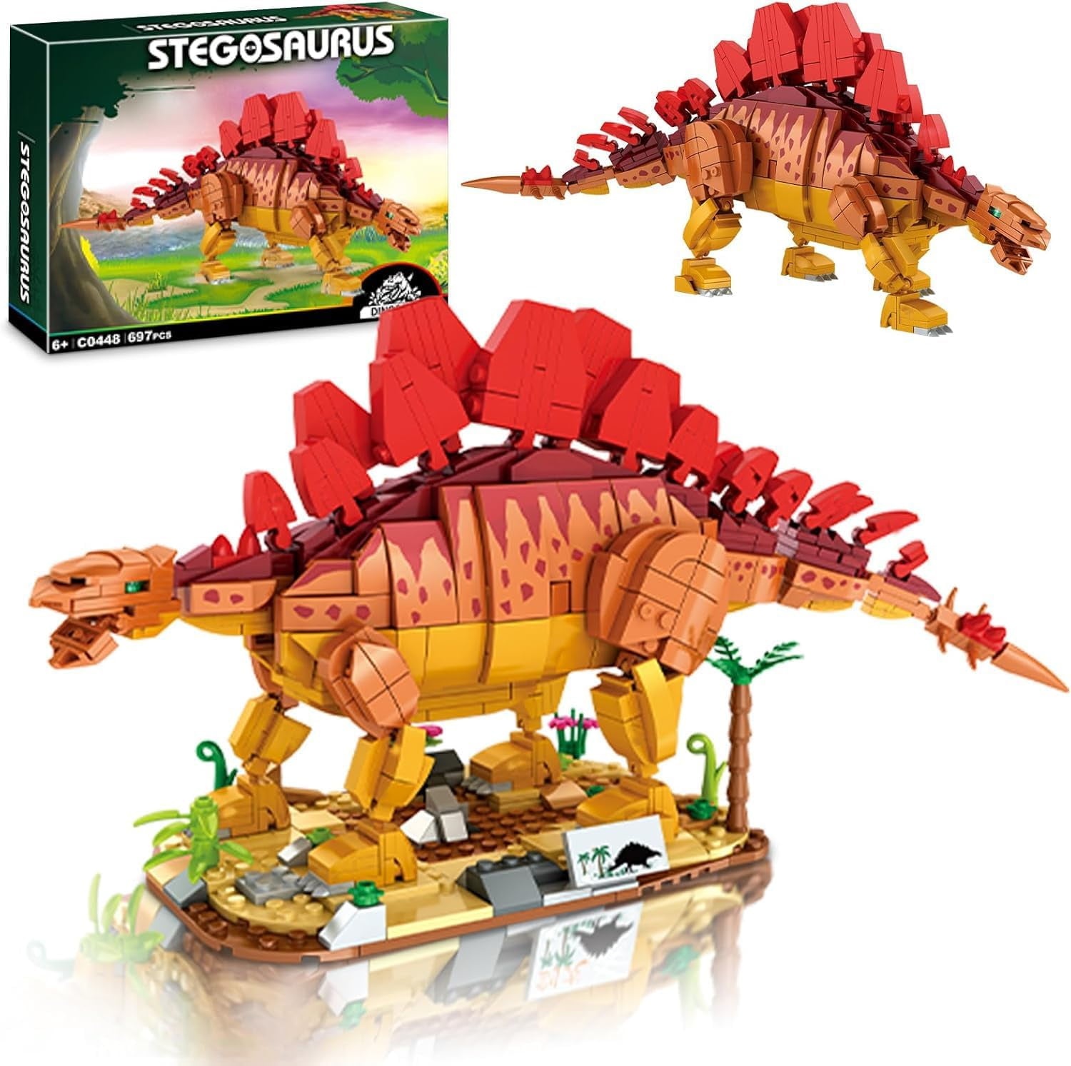 Dinosaur Building Blocks Set, STEM Stegosaurus Dino World Park Building ...