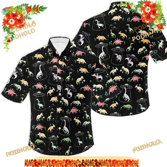 Dinosaur Button Up Shirt, Dinosaur Button Down Funny Hawaiian Shirt ...