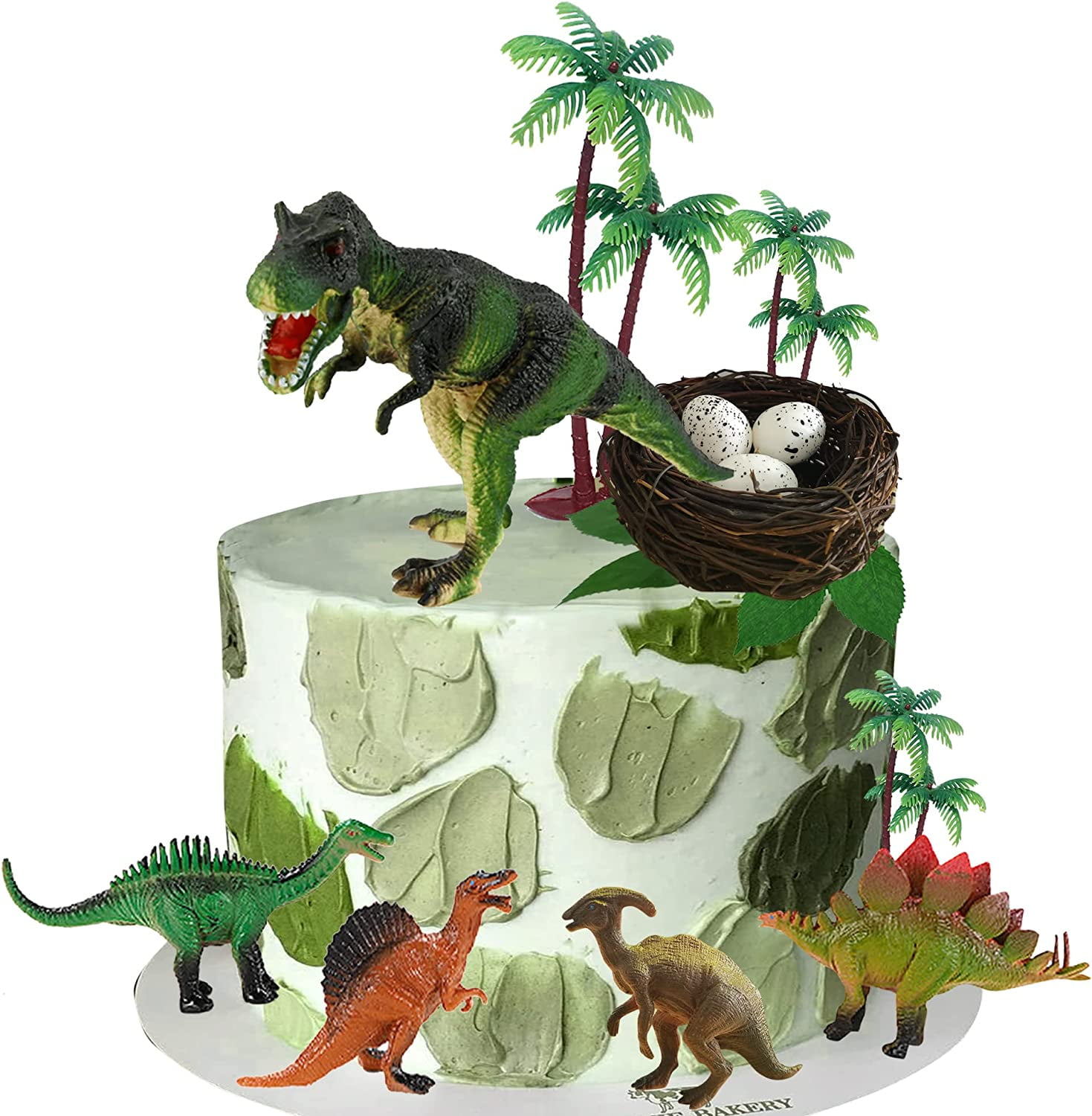 Dinosaur Cake Toppers with Dinosaur Eggs Leaves Trees Cake Decorations ...