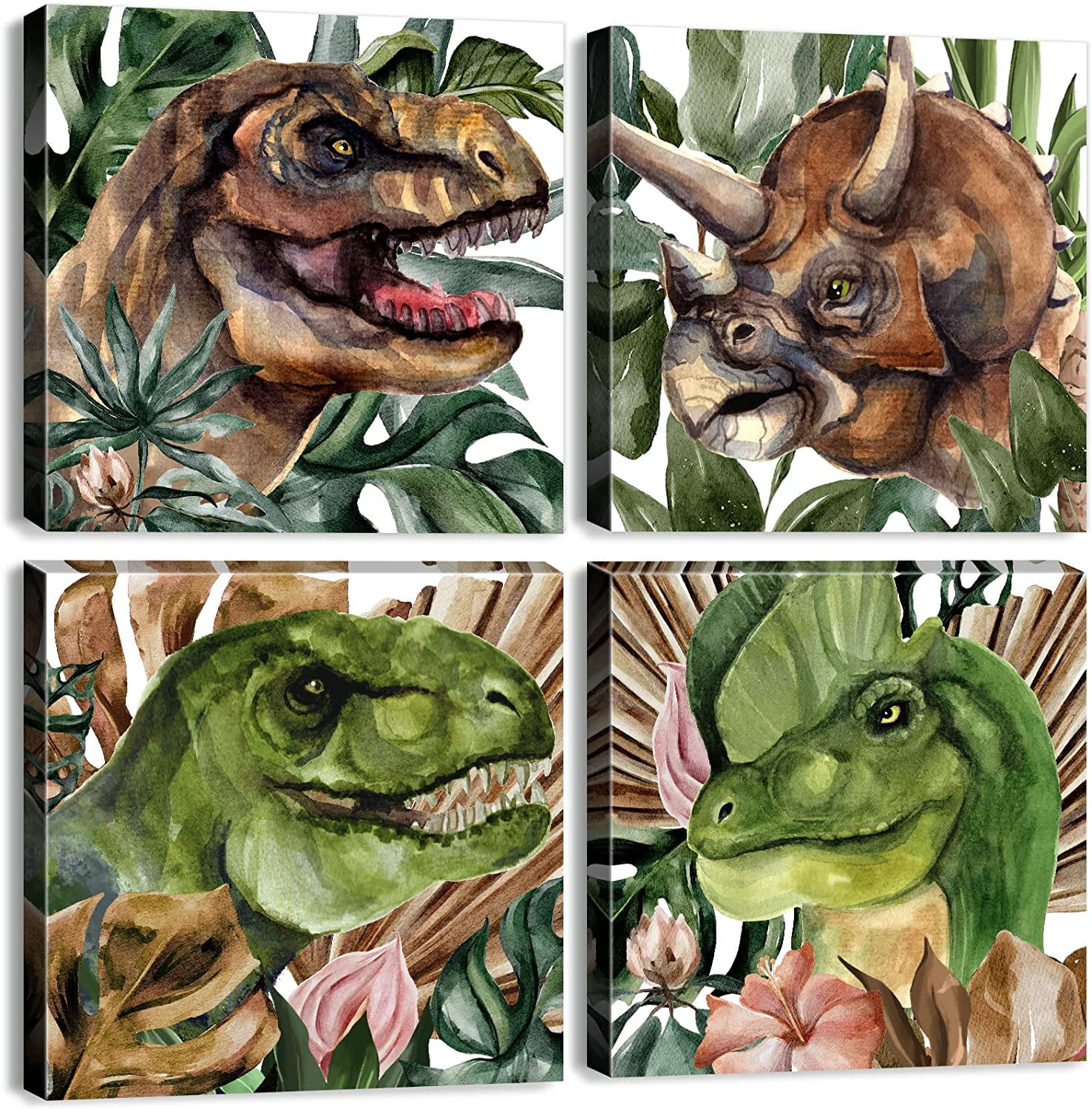 Dinosaur Canvas Wall Art for Boys Bedroom Decor Watercolor Dinosaur ...