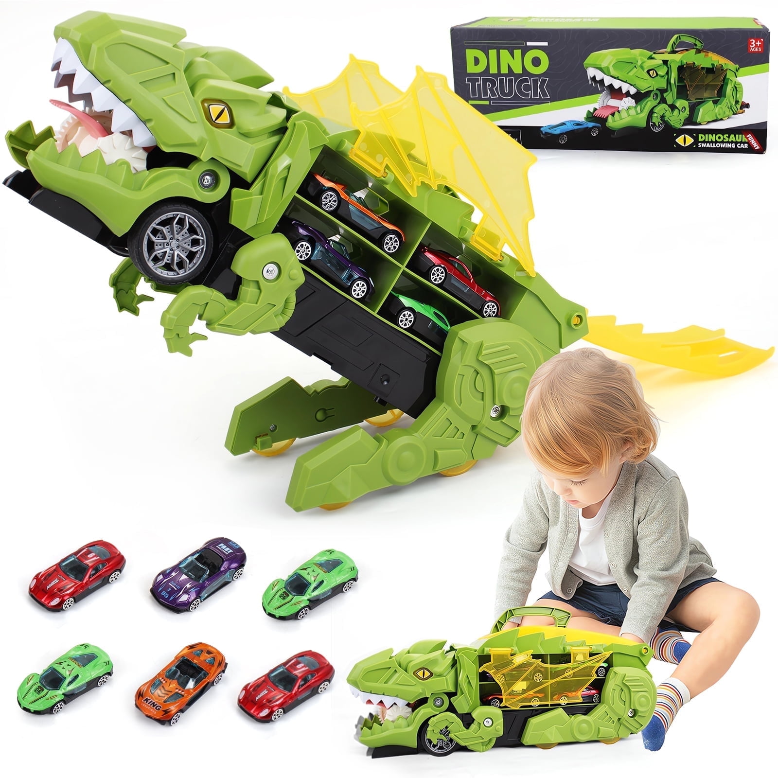 Dinosaur Cars Transport Truck Carrier, Toy Cars Track Set Dinosaur ...