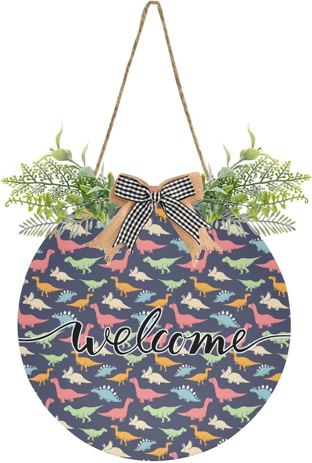 Dinosaur Cartoon Welcome Sign Farmhouse Front Porch Door Hanging ...