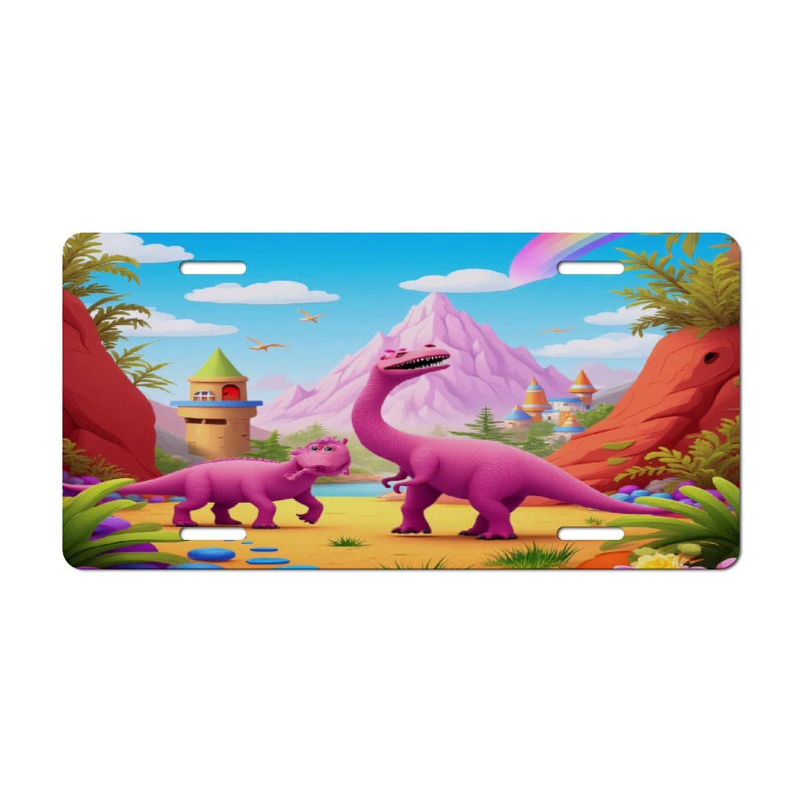 Dinosaur Castle Rainbow Landscape License Plate Lightweight Aluminum ...