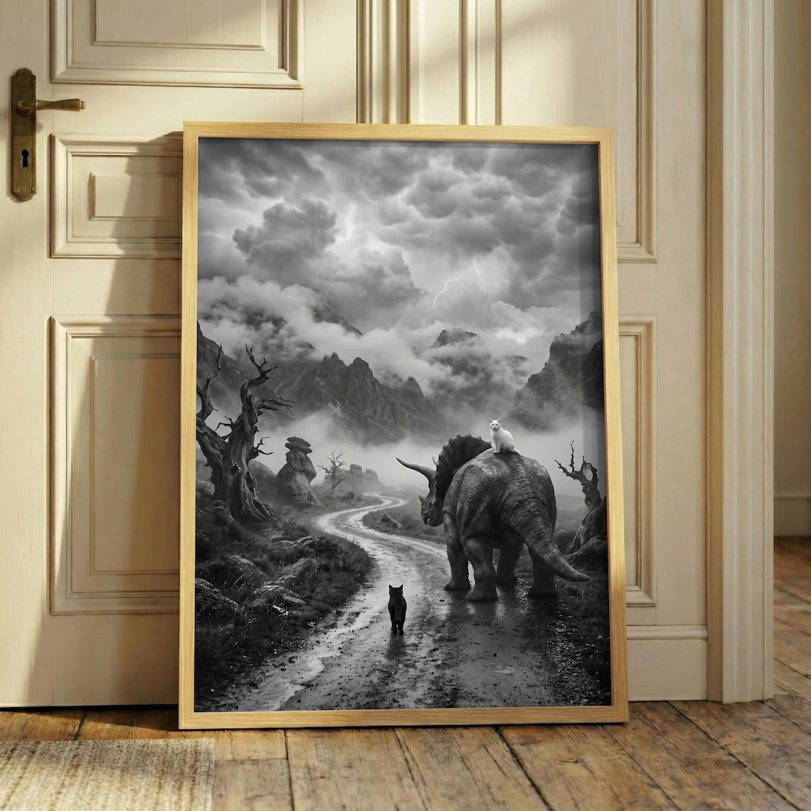 Dinosaur Cat Surreal Animal Black And White Cat Fantasy Dinosaur ...