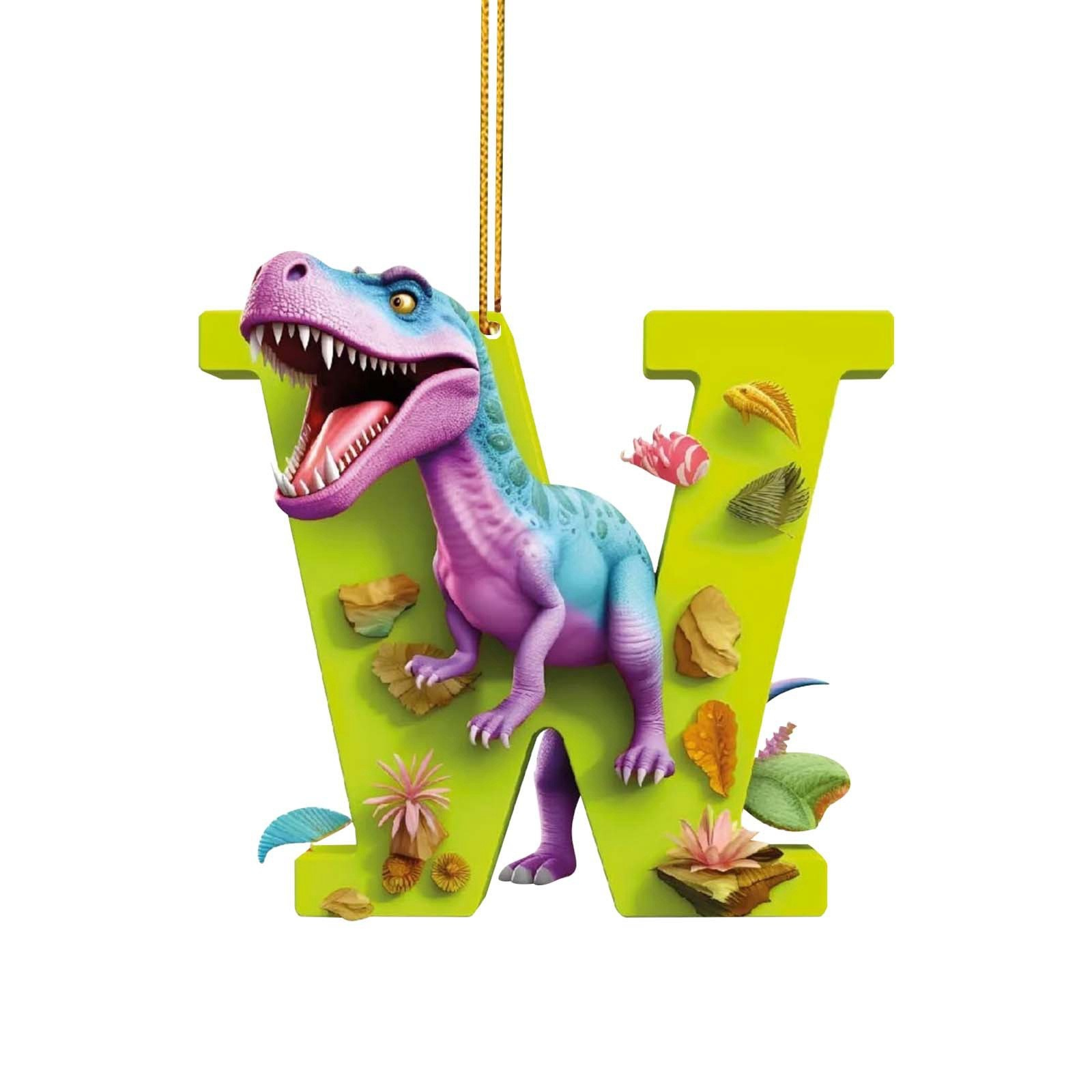Dinosaur Christmas Ornaments, 26 Letter Cartoon Pendant, Dinosaur Xmas ...