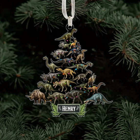 Dinosaur Christmas Tree Ornament – Custom Name Kids Ornament, Boys T ...