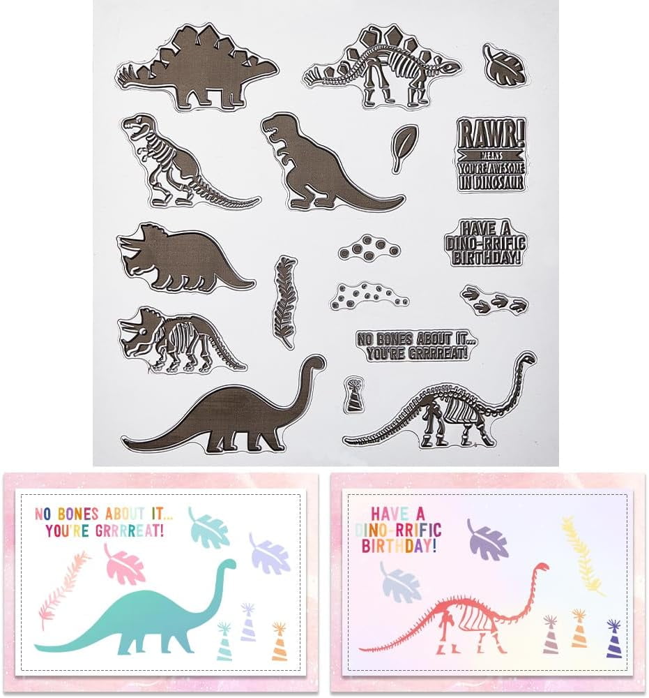 Dinosaur Clear Stamps Fossil Footprints Word Reusable Retro Transparent ...