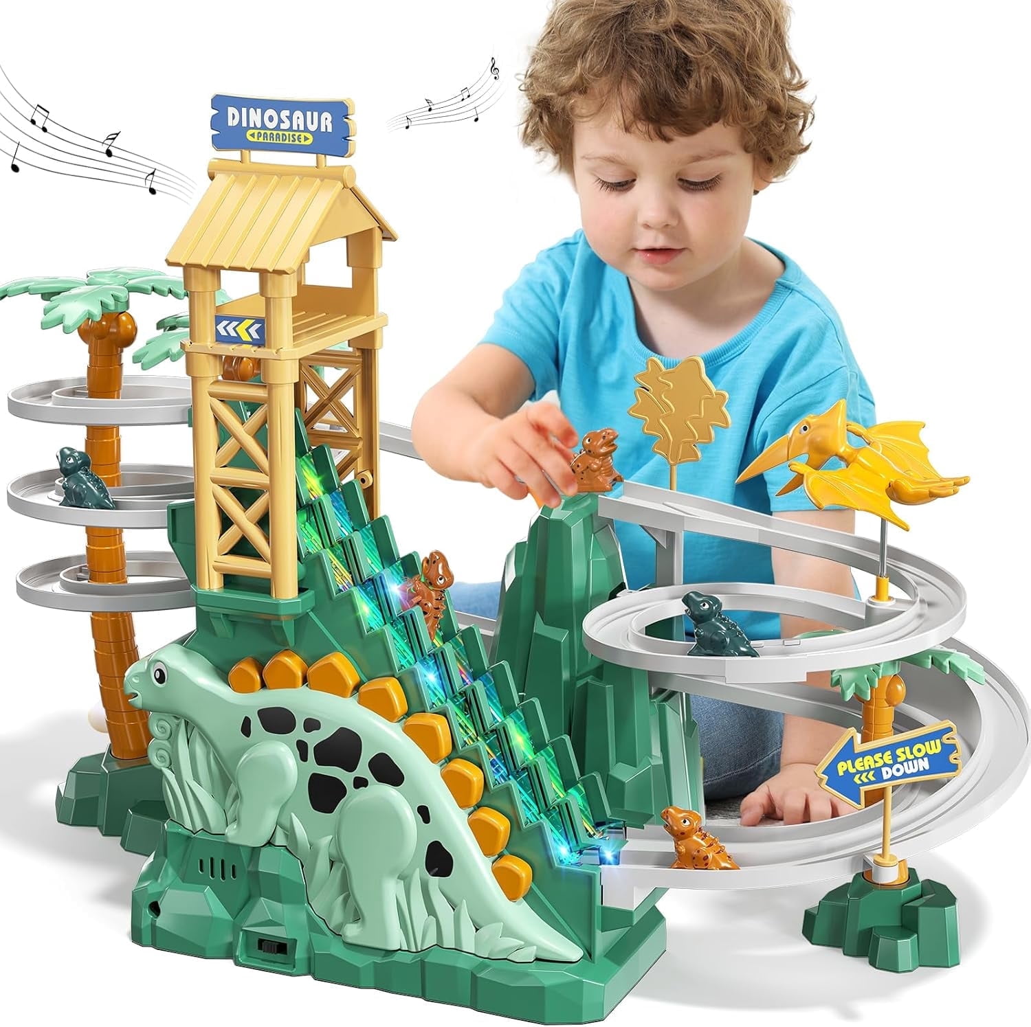 WQFSTORE Dinosaur Racing Track Toys for Toddlers, Dinosaur Climbing ...