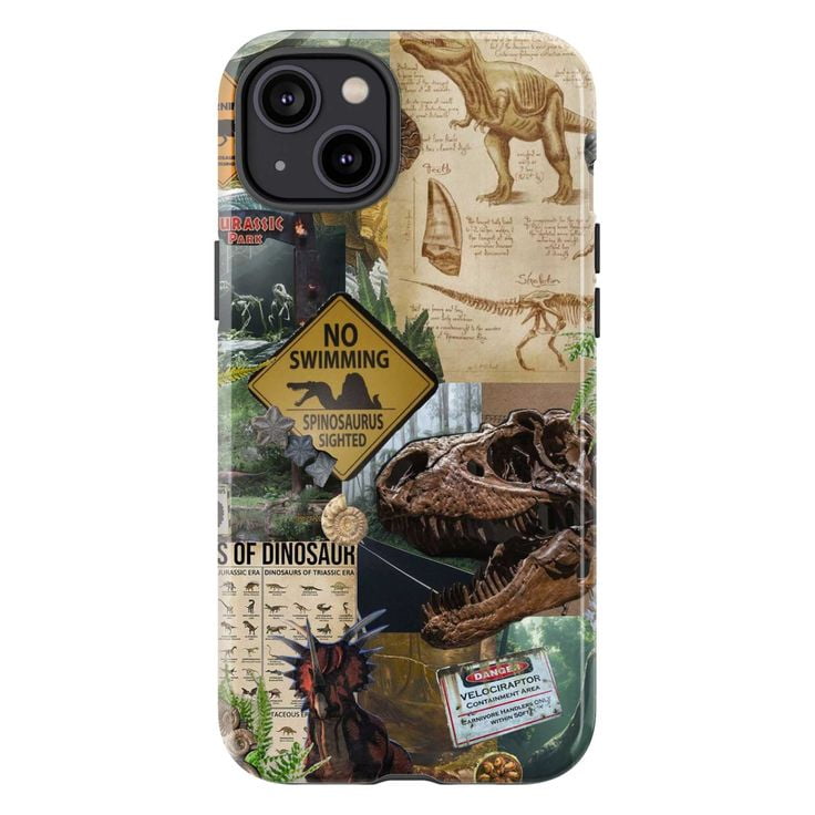 Dinosaur Collage Phone Case, Jurassic Park Inspired Fossil & Warning ...